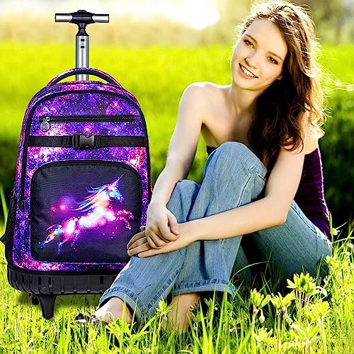 UFNDC 3PCS Rolling Backpack for Women, Adults Unicorn Backpacks with Wheels for Girls,Travel Roller Wheeled Bookbag