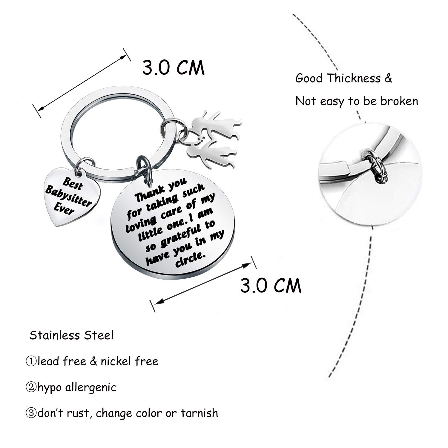 Gzrlyf Babysitter Keychain Babysitter Appreciation Gift Thank You Nanny Gifts (Silver Keychain)
