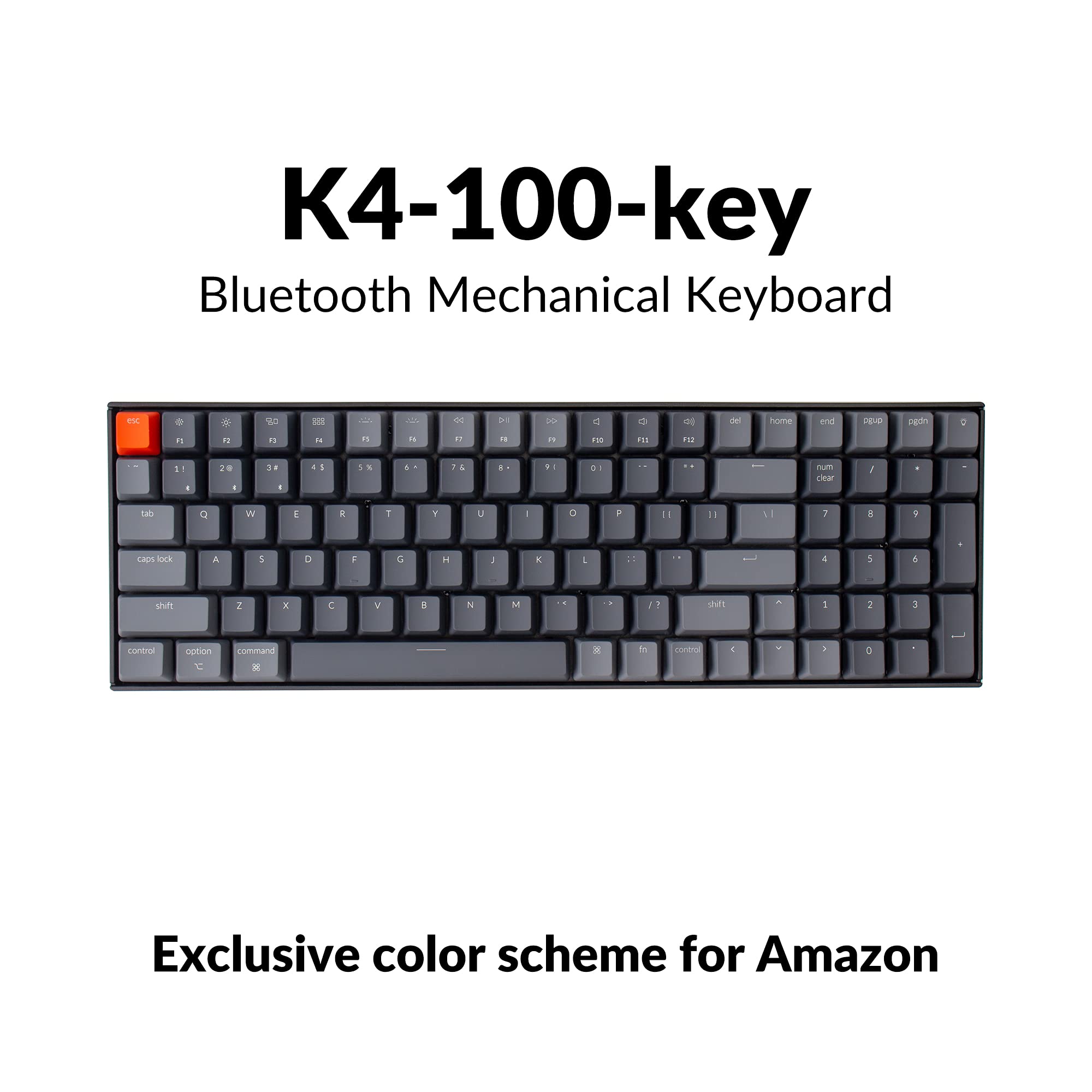 Keychron K4 Wireless Bluetooth 5.1/Wired USB Mechanical Keyboard, Compact 96% Layout 100 Keys Computer Keyboard Gateron G Pro Brown Switch White LED Backlight N-Key Rollover for Mac Windows-Version 2