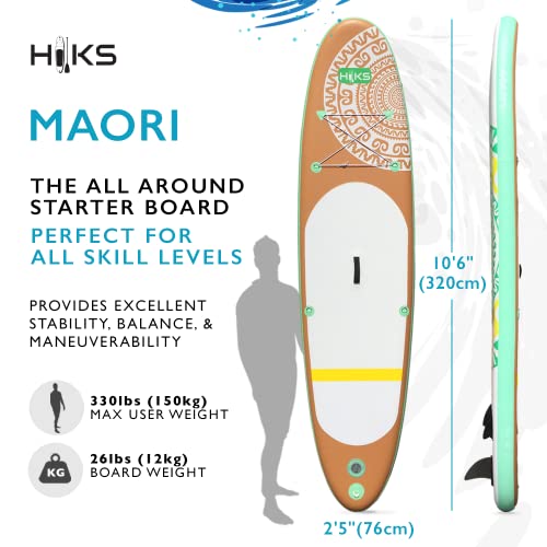 HIKS Maori 11'2" / 3.4m Stand Up Paddle Board SUP Set Inc Paddle, Pump, Backpack & Leash Suitable All Abilities Ideal Beginners Inflatable Paddleboard Kit