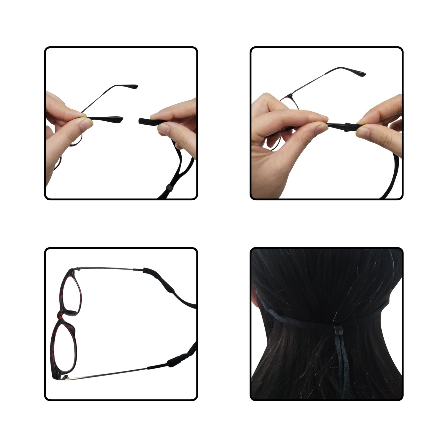 Hongfa Adjustable Eyewear Safety Glasses Eyeglasses Neck Cord String Lanyard Strap,Sunglasses Holder Straps,Set of 5 (Black)