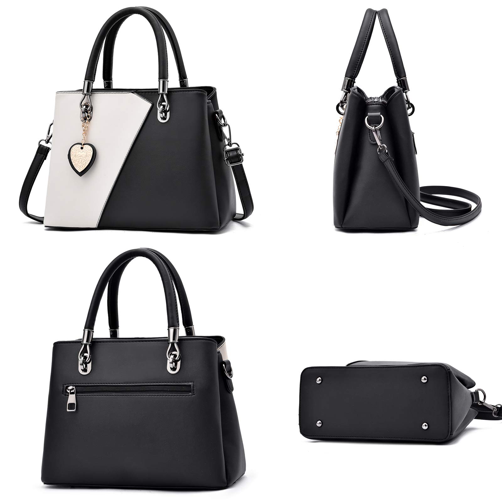 I IHAYNER Womens Leather Handbags Purse Top-handle Bags Contrast Color Stitching Totes Satchel Shoulder Bag for Ladies Pink