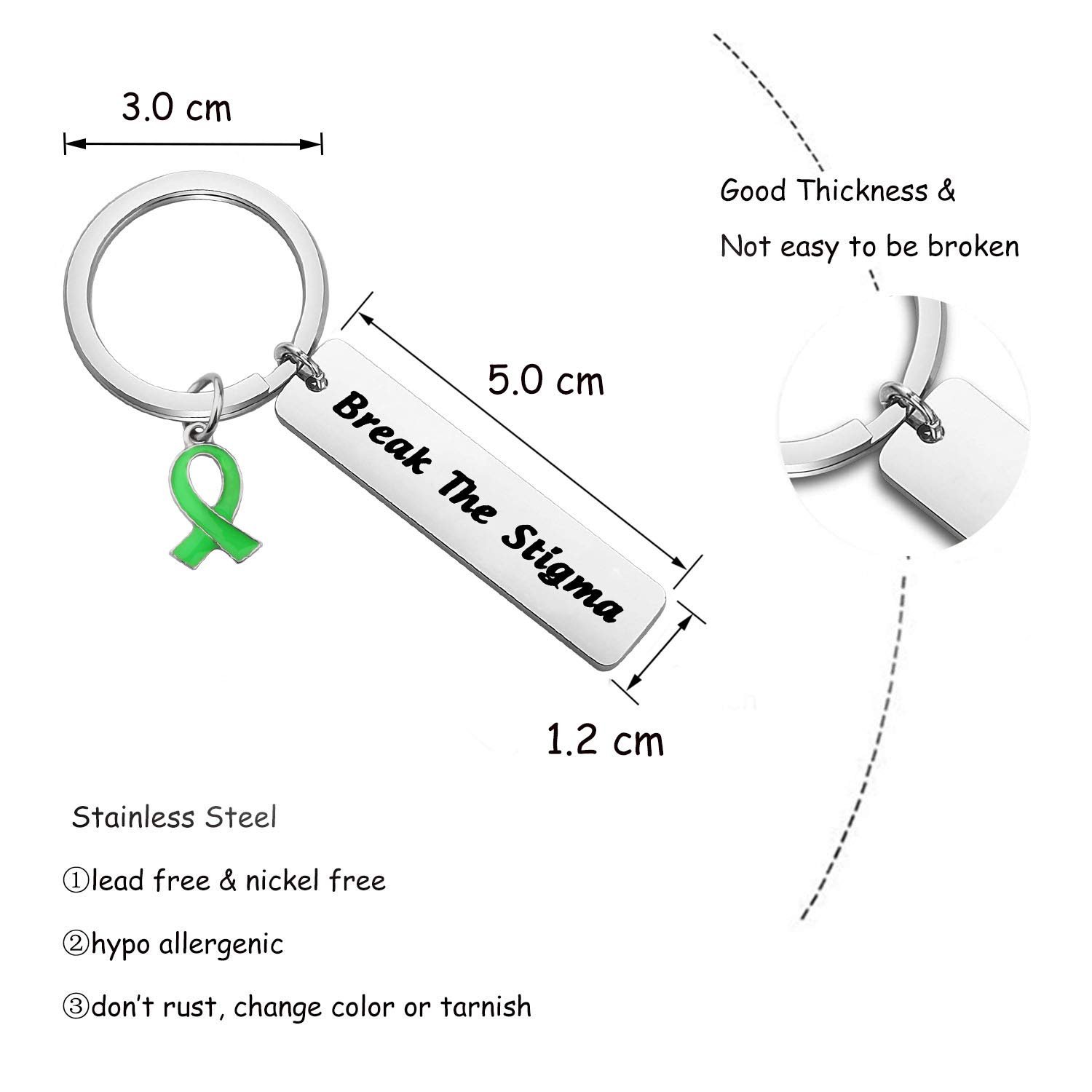Gzrlyf Mental Health Awareness Keychain Break The Stigma Inspirational Gifts Green Awareness Support (break the stigma)