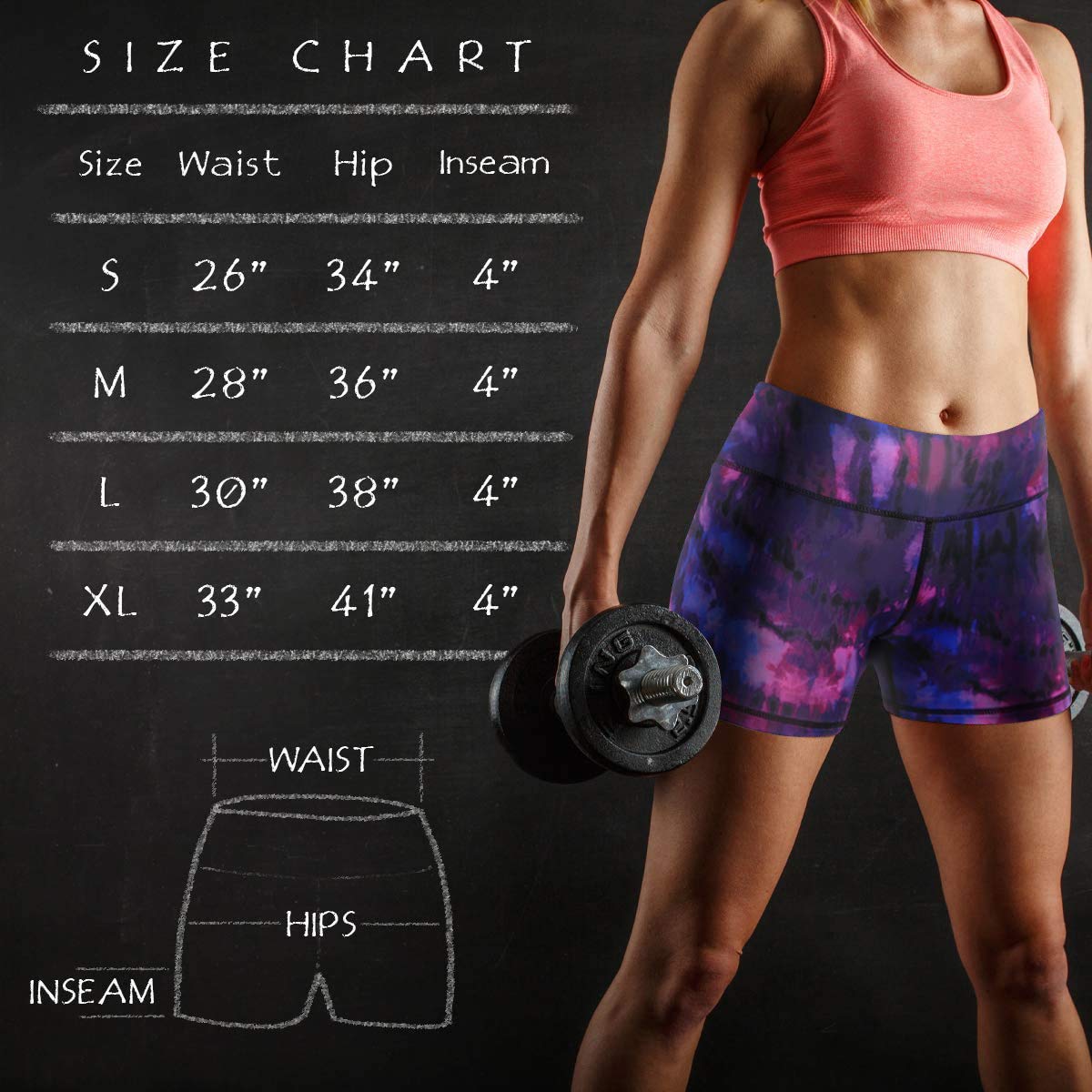 HDE Womens Workout Shorts 4 Inch Inseam Athletic Running Exercise Shorts for Gym Purple Tie Dye - XL