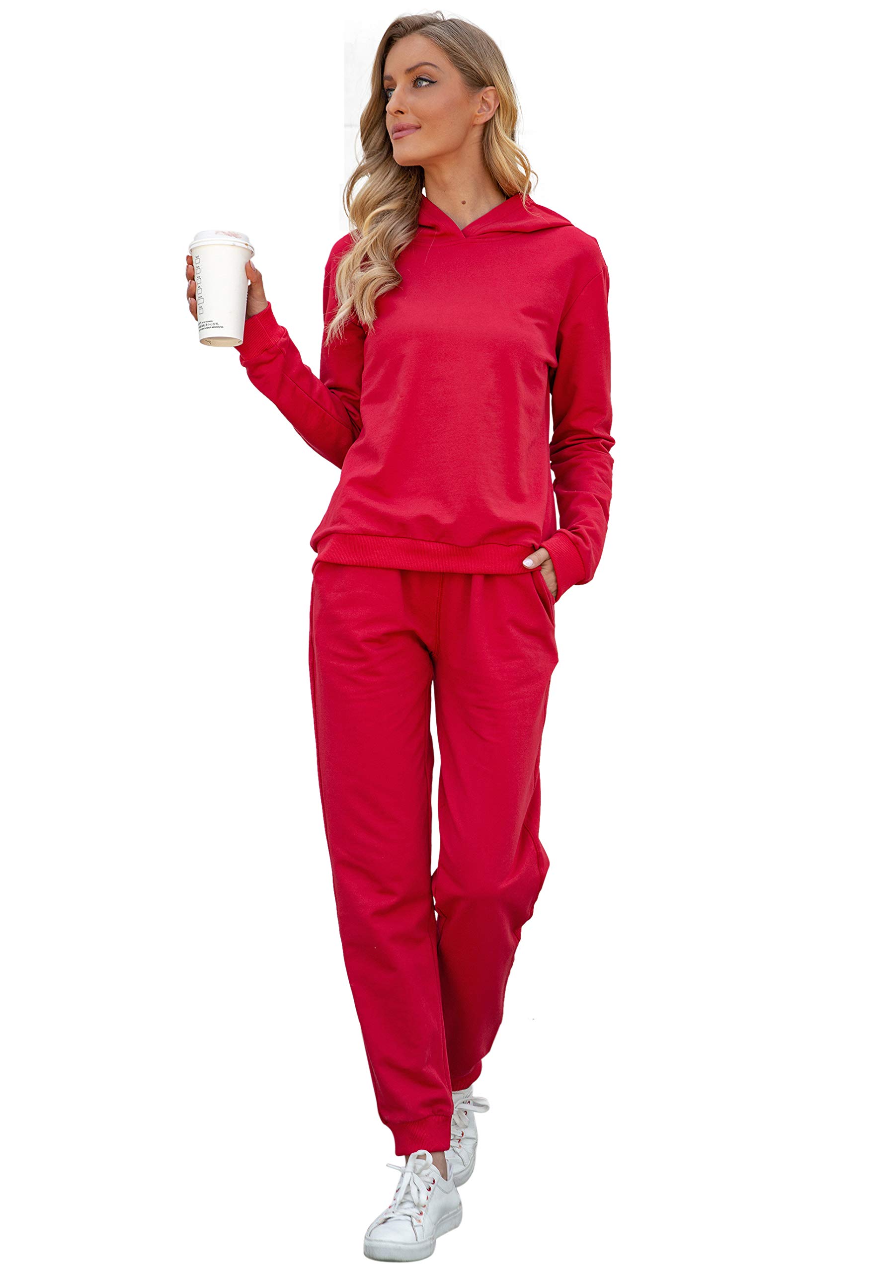 GUANYY Women’s 2 Piece Outfits Casual Sweatsuits Pants Set, Wine Red, Size Small