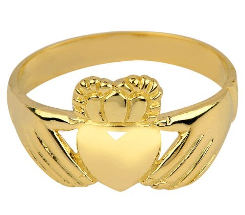 High Polish 10k Yellow Gold Claddagh Ring (Size 6.5)