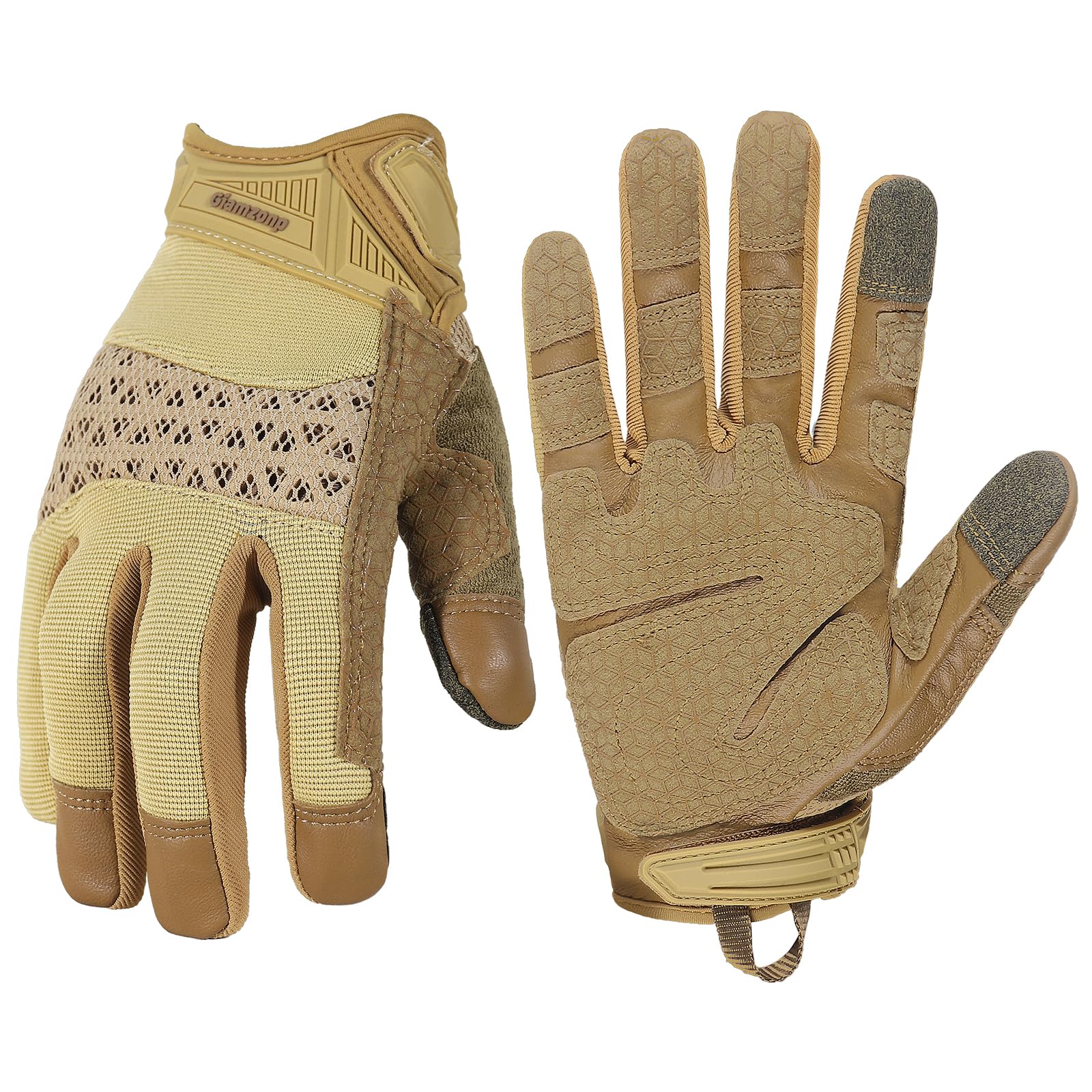 HANDLANDY Tactical Gloves for Airsoft Shooting, Flexible Grip Work Gloves for Men, Touchscreen Utility Mechanics Gloves (Large, Brown)