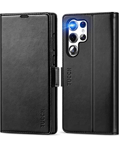 TUCCH Wallet Case for Galaxy S23 Ultra 5G, [TPU Shockproof Interior Case] Kickstand [RFID Blocking] Card Slot, Magnetic PU Leather Folio Cover Compatible with Galaxy S23 Ultra 5G 6.8-Inch 2023, Black