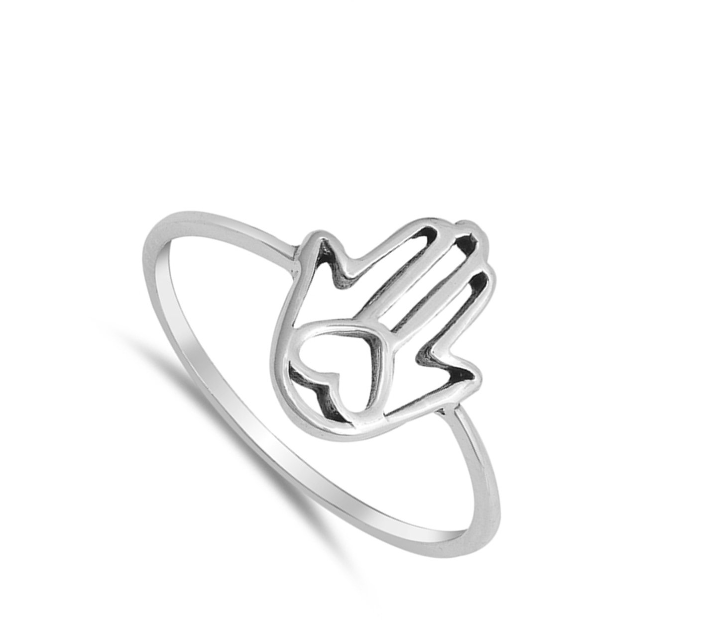 Hamsa Heart Cutout Thumb Religious Ring New .925 Sterling Silver Band Size 5