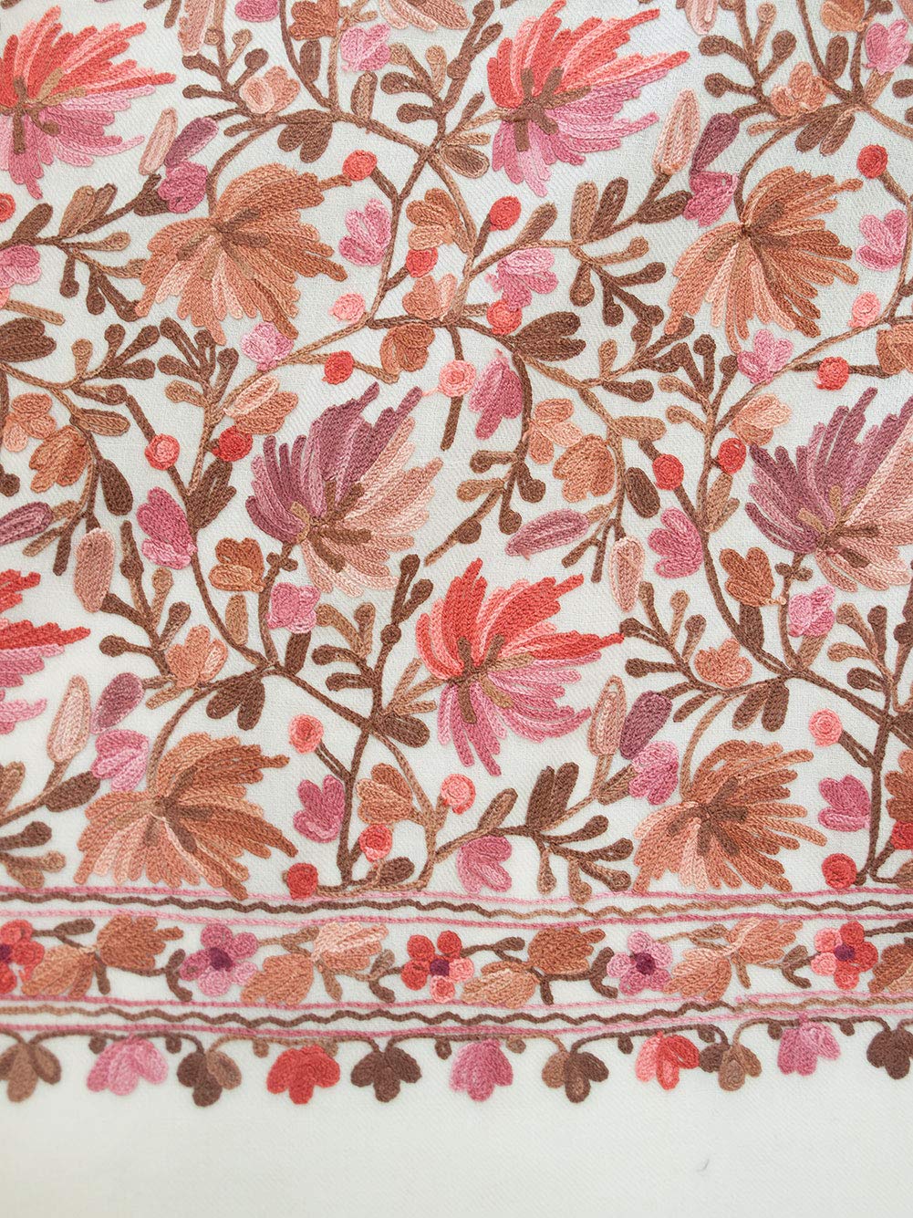 Heirloom Quality. Heavy Embroidered Wool Shawl with Dense Crewel Flowers in Autumnal Colors. Over-sized Wrap.