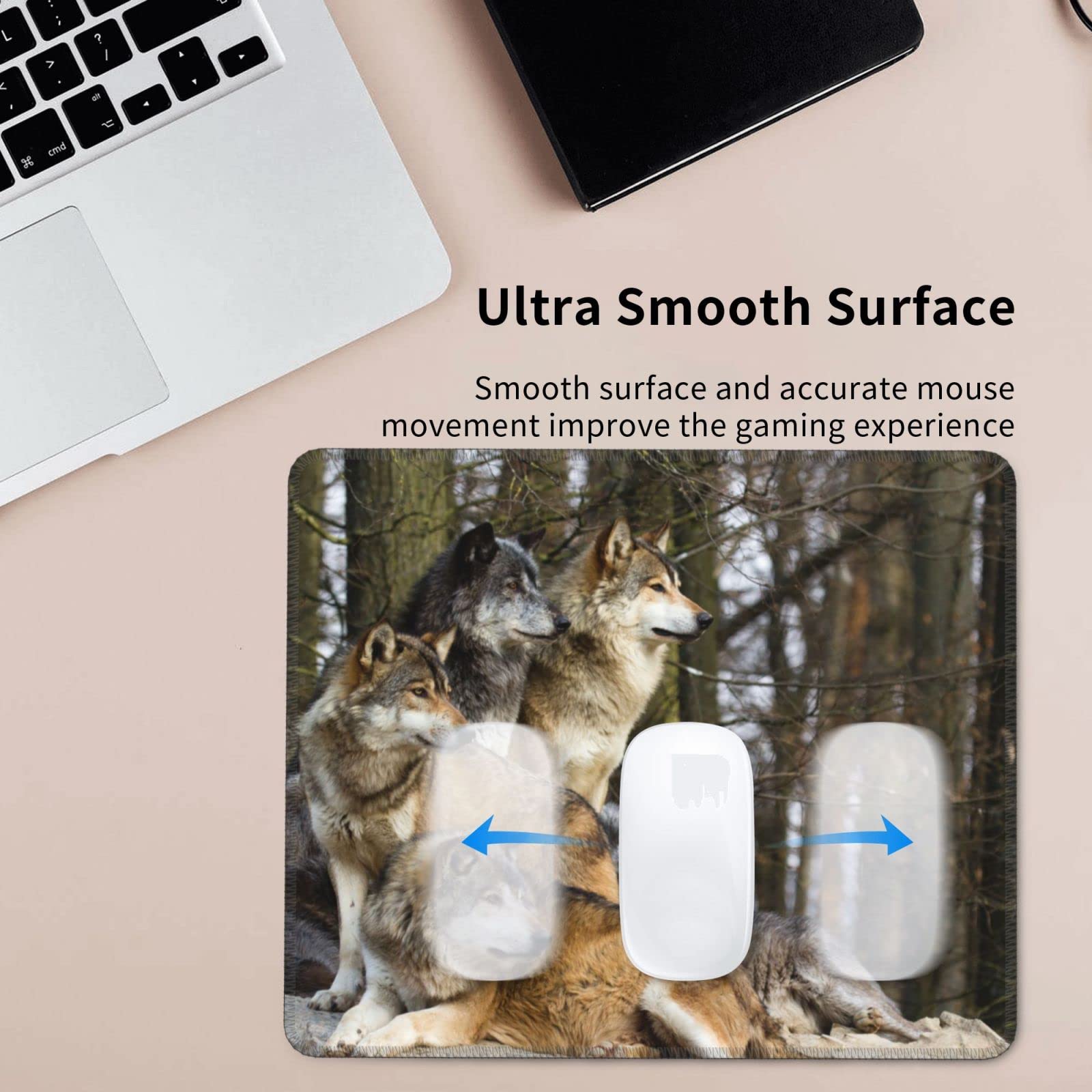 Handsome Wild Wolves Mouse Pad Anti-Slip Forest Natural Animal Artistic Print Gaming Mouse Pad for Laptops Office Computer Mouse Pads 7.9" x 9.5"