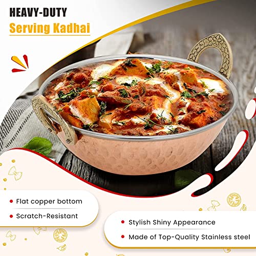 VAKRATUNDA KITCHENWARES 28 Oz Heavy-Duty Food Grade Stainless Steel Kadhai, Copper Bottom, Multipurpose Indian Large Serving Karahi Bowls, 7 Inches Set of (2)