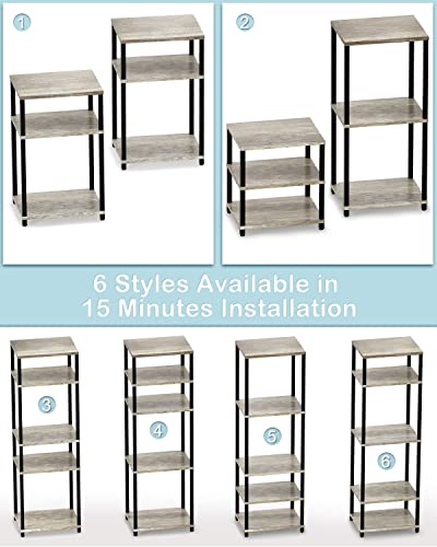WOODYNLUX Side Table Nightstands Set of 2, End Table with Shelves, 3-Tier Bedside Tables, 5-Tier Shelf Bookcase, Nightstand Accent Table for Living Room, Bedroom, Gray, Easy Assembly.
