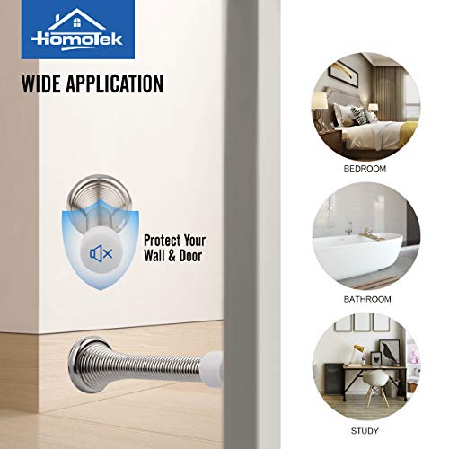 HOMOTEK 12 Pack Spring Door Stopper with Rubber Bumper 3-1/8" Flexible Heavy Duty Wall Door Stop Low Mounted Bumper for Home (Satin Nickel)