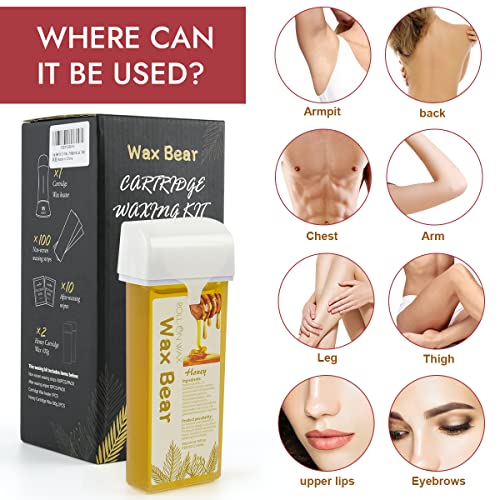 Wax Bear Roll On Wax Heater Kit for Hair Removal,Roller Wax Cartridge Depilatory Digital Temperature Display with for Personal & Professional Use,White