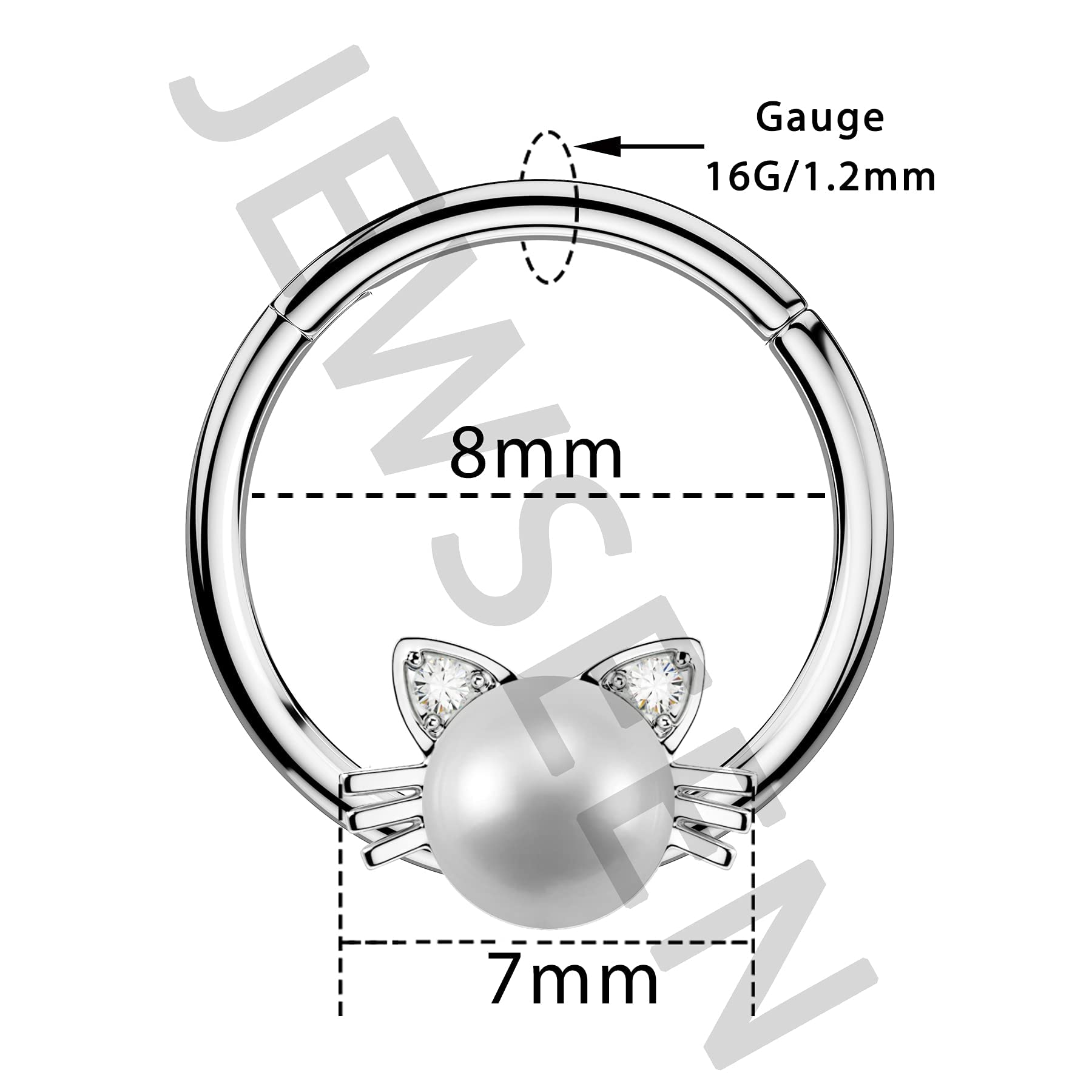 Jewseen Septum Ring 16G Hinged Segment Ring 316L Stainless Steel Helix Earring Cute Cat Pearl Daith Earring Tragus Nose Ring Hoop Piercing Jewelry