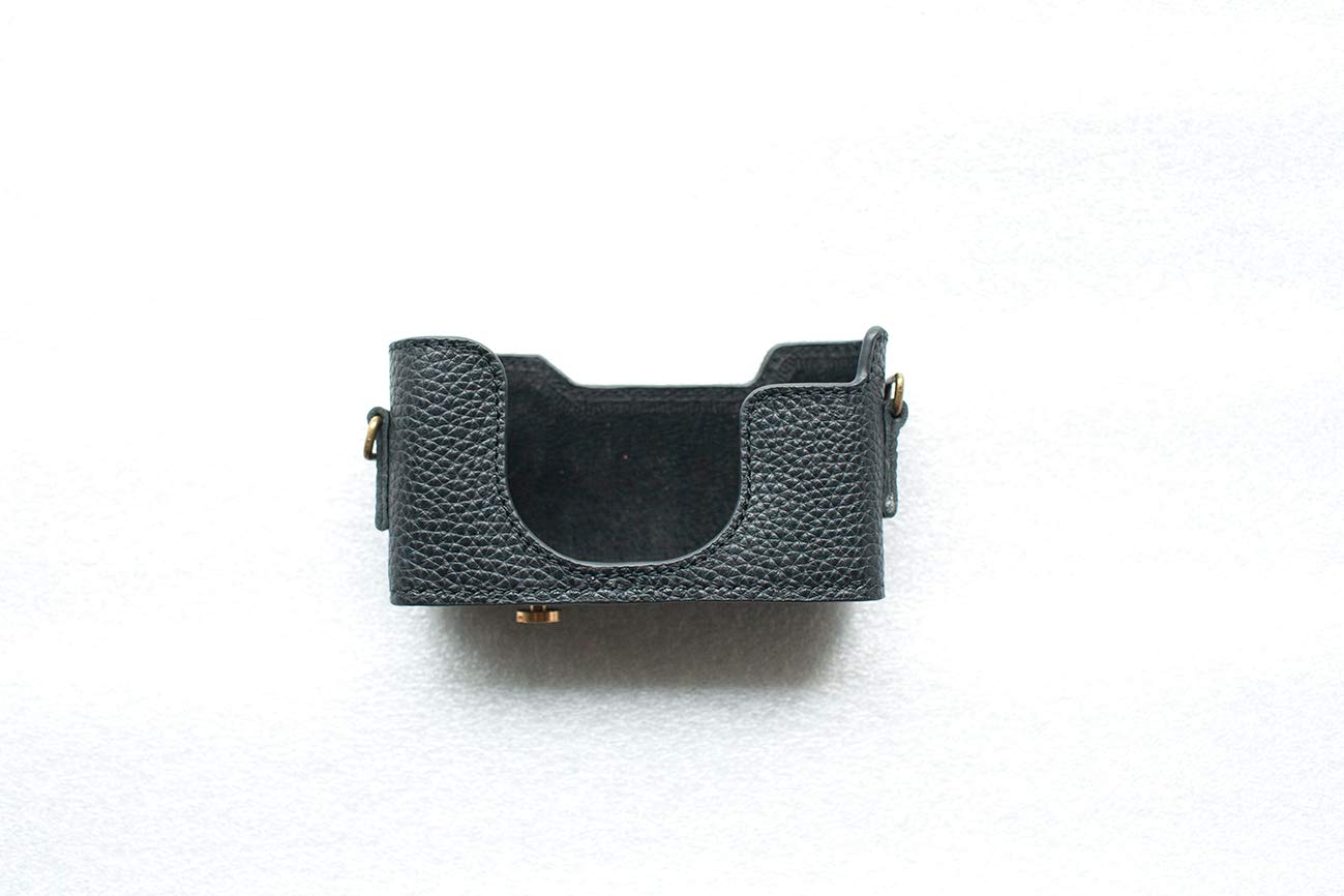 Handmade Genuine Real Leather Half Camera Case Bag Cover for Contax TVS Film Camera Black
