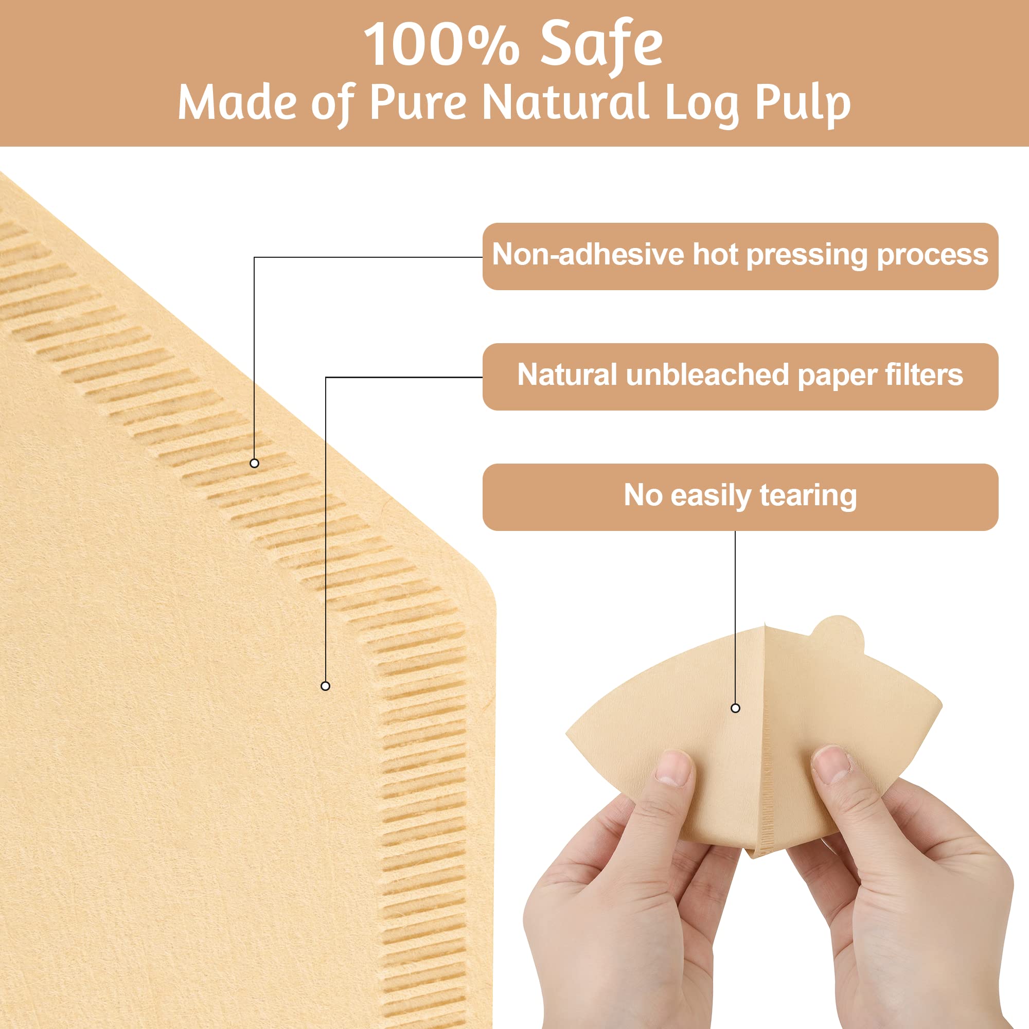 Hogurity Coffee Filters 2, Set of 200 Disposable #2 Cone Coffee Filter Unbleached Natural Coffee Filters 2 Cone Paper for Pour Over Coffer Makers/Coffee Dripper Cones(2-6 Cups)