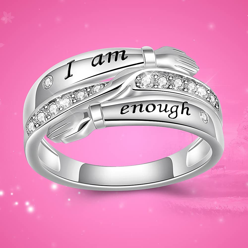 I Am Enough Hug Rings for Women Men Matching Engagement Promise Couple Hug Ring Sterling Silver Fidget Anxiety Size 7