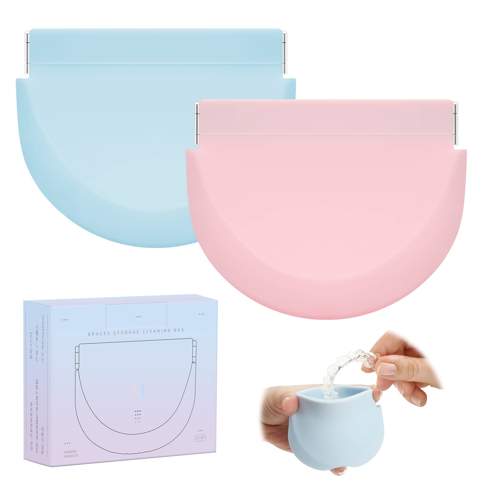 Retainer Case Squeeze Top, Aligner and Retainer Case with Vent Holes, Portable Travel Denture Mouth Guard Aligner Case Silicone Retainer Cleaner Case Dental Retainer Holder