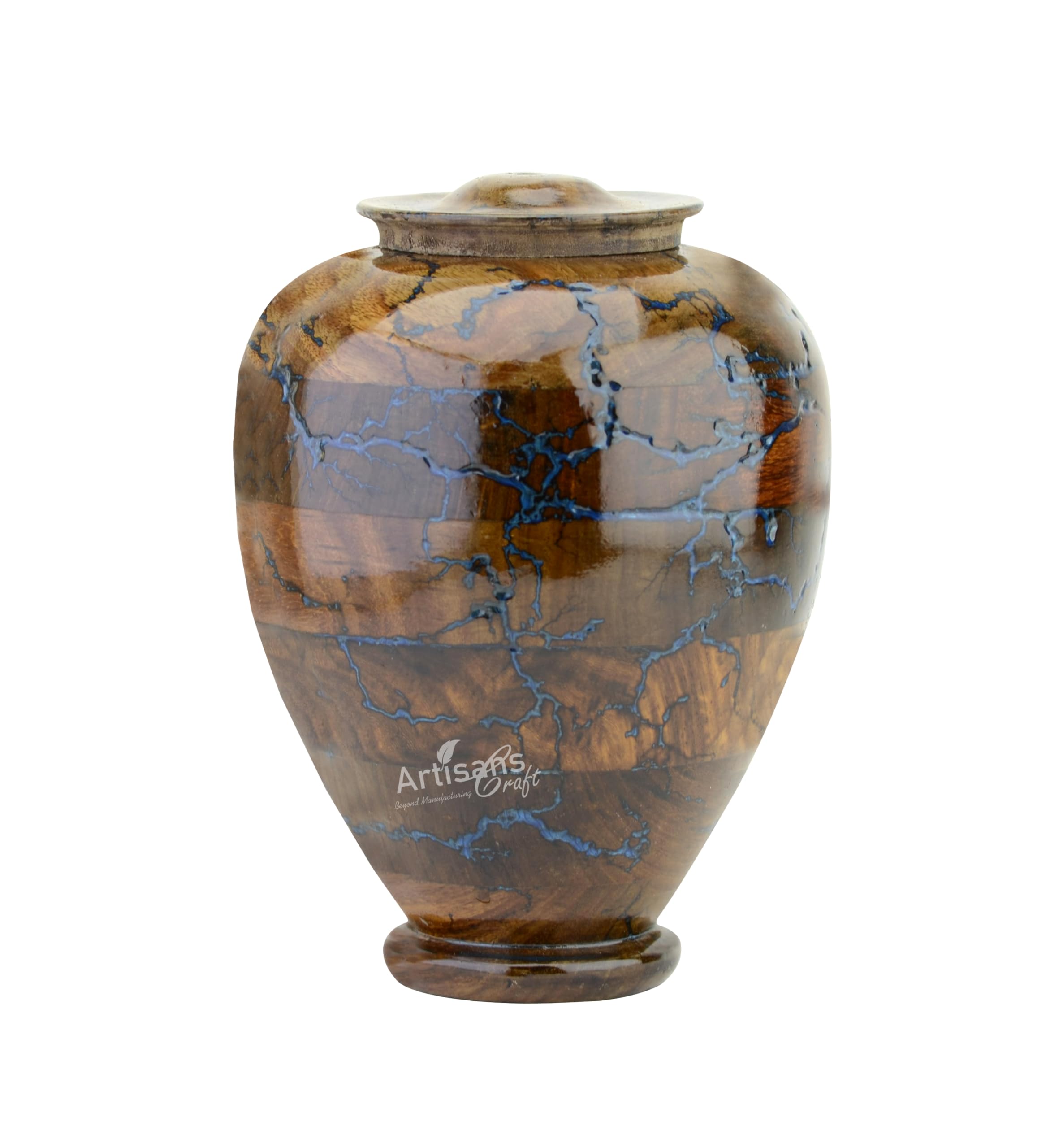 Handmade Rosewood Cremation Urn for Human Ashes Adults Male Female – Lichtenburg Figure Resin Burial Funeral Round Keepsake Memorial Urns (Blue Resin, Medium Ashes Holding Capacity 120 Cubic Inches)