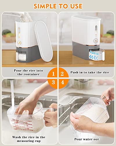 VenDotbi 26.5 Lbs Rice Dispenser, Rice Container with Measuring Cup, Large Capacity Food Storage Container with Lid, Food Dispenser Kitchen Organization for Home Kitchen Pantry Rice Soybean Corn