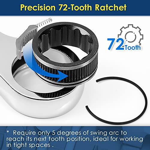 YIYEIE 8 Pc. Ratcheting Wrench Set, SAE 5/16, 3/8, 7/16, 1/2, 9/16, 5/8, 11/16, 3/4 Inch, 72 Tooth, CR-V Steel, Standard Combination Ratchet Wrench Set