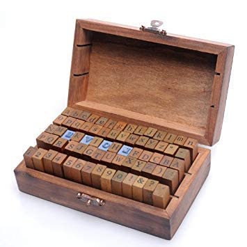 YPSelected Set of 70pcs Vintage Style Wooden Rubber Alphabet Letters Number Symbol Stamps (Regular Script)