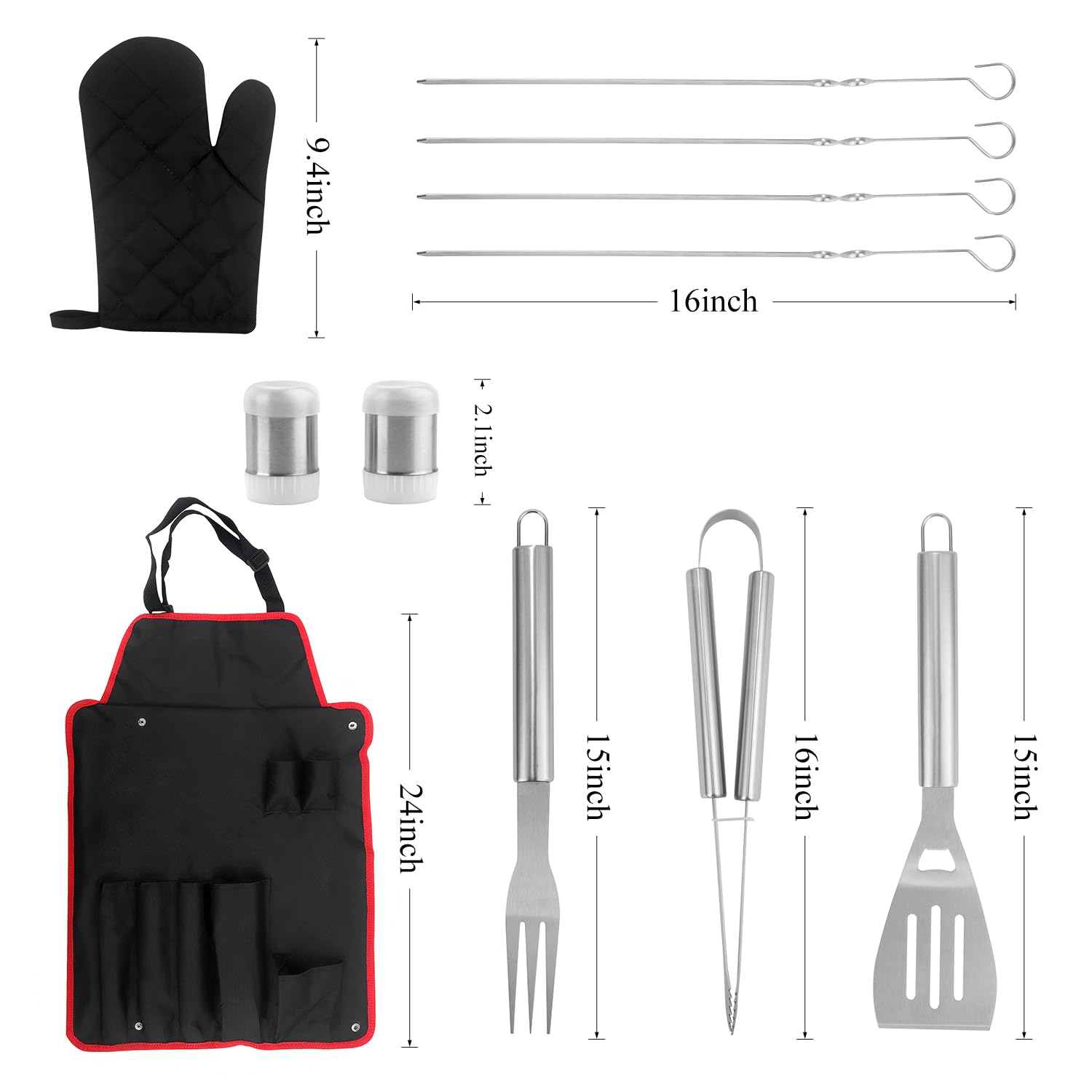 HomeEase BBQ Grill Tools Set -11pcs Heavy Duty Stainless Steel Grill Set with Apron, Grill Utensils Set in Portable Canvas Bag for Outdoor,Camping,Backyard