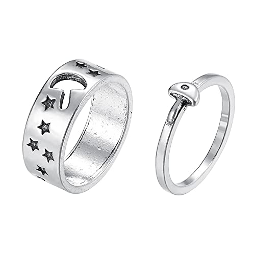 Kicomvi 2Pcs Matching Rings Mushroom Band Rings Set Hollow Out Polished Mushroom Open Ring Matching Stacking Rings Promise Rings for Anniversary Birthday Gift-A