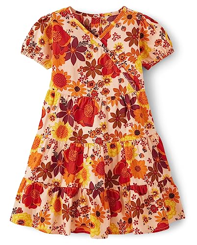 Gymboree Girls and Toddler Short Sleeve Casual Printed Dresses, Harvest Fall Flowers, 3T US
