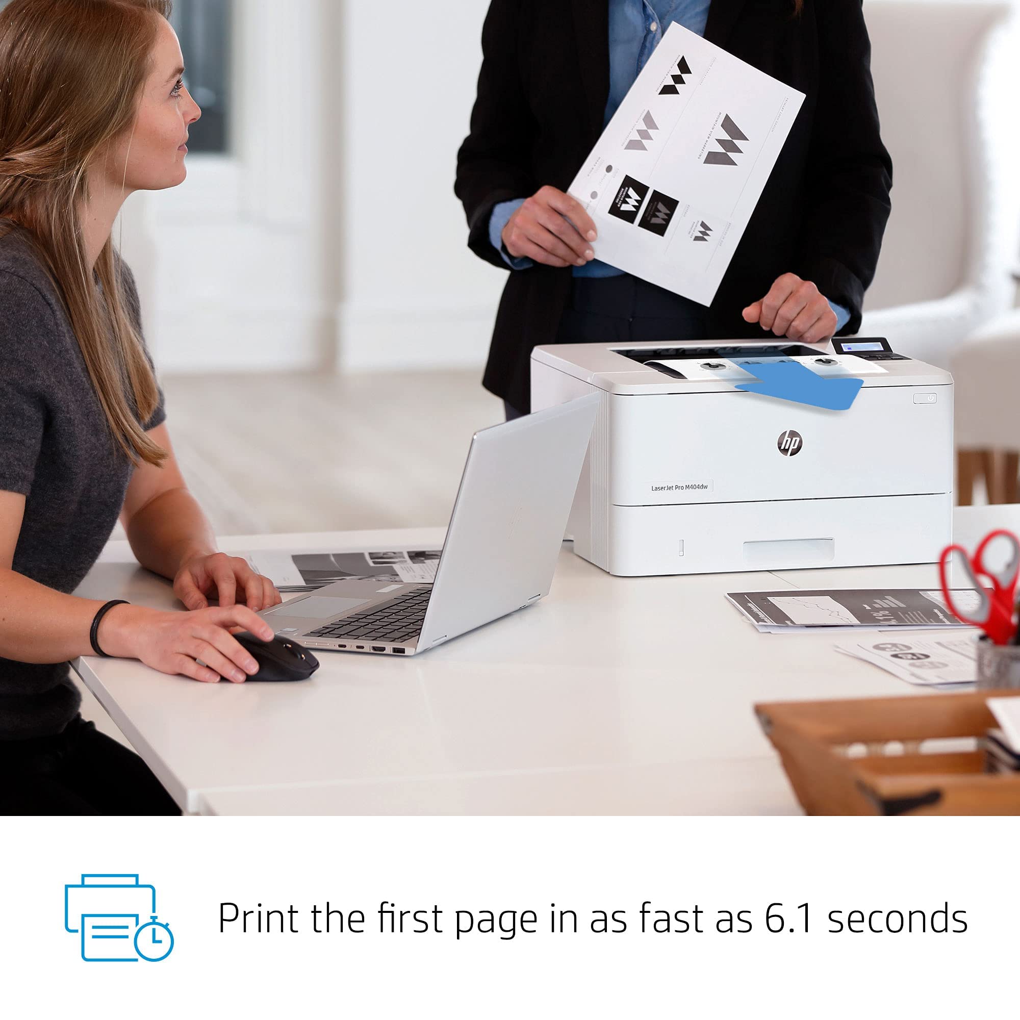 HP Laserjet Pro M404dw Wireless Black and White Monochrome Laser Printer with Built-in Ethernet, White - Print only - 2-line LCD Display, 40 ppm, 1200 x 1200 dpi, Auto 2-Sided Printing, 8.5 x 14