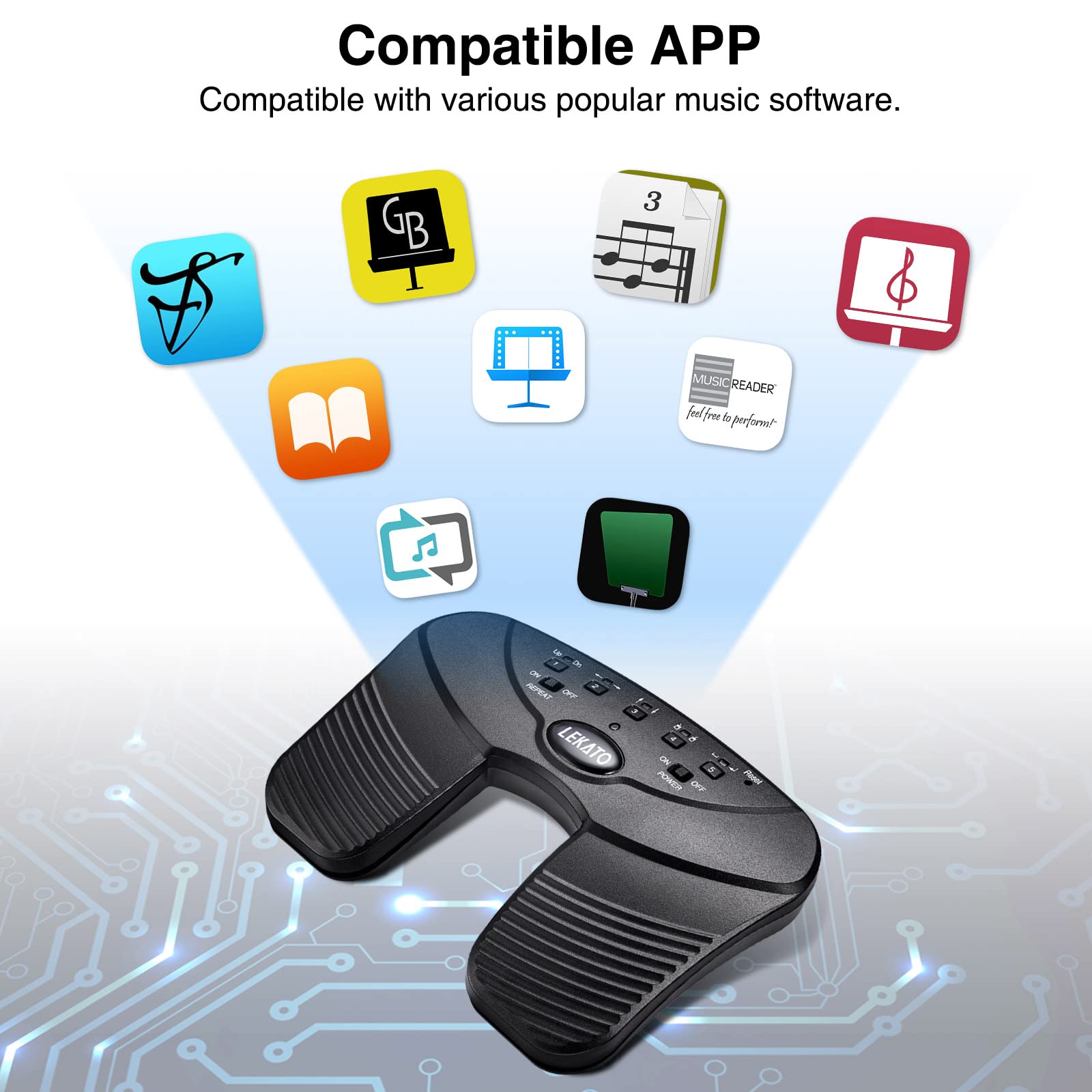 LEKATO Wireless Page Turner Pedal Ipad, Rechargeable Music Page Turner Foot Pedal Bluetooth Page Turner Pedal Silent Page Turner Pedal Wireless Page Turner Pedal for Ipad Tablets Phones App Controller