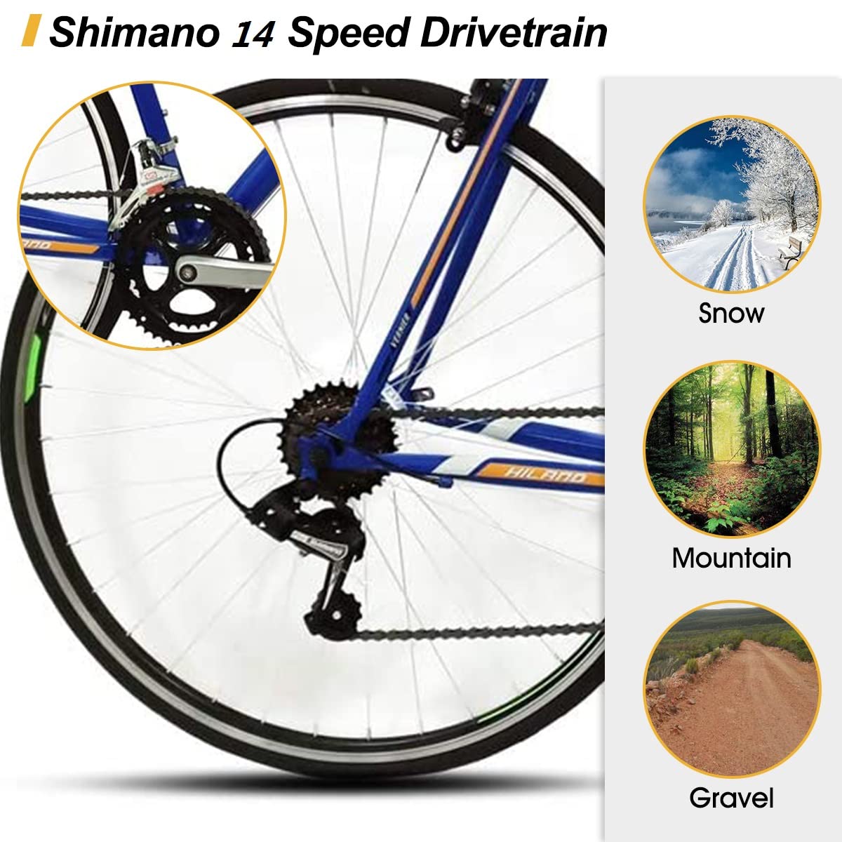HILAND Road Bike 700C City Commuter Bicycle with 14 Speeds Drivetrain Blue 50cm Frame