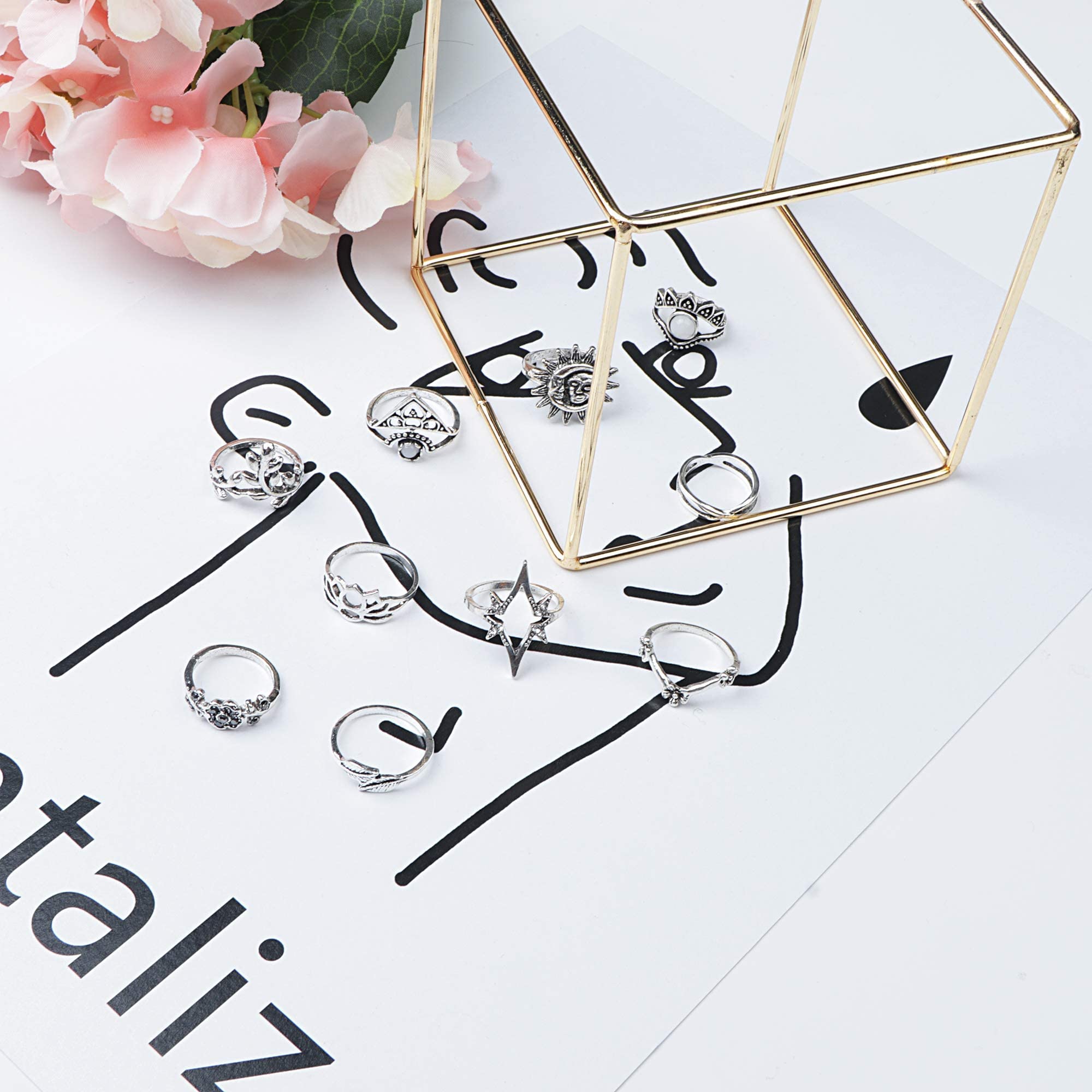 HANPABUM 40pcs Vintage Knuckle Ring Set for Women Boho Stackable Rings Set Hollow Carved Flowers