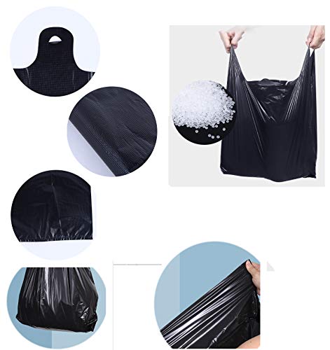 YYaaloa 100 pcs Small Black Trash Bags with Handles 14x22 Super Thick plastic Rubbish Bags,T-shirt bags,Wastebasket Bags for Office, Picnic,Kitchen, Bulk Bags (Black 100 pack)