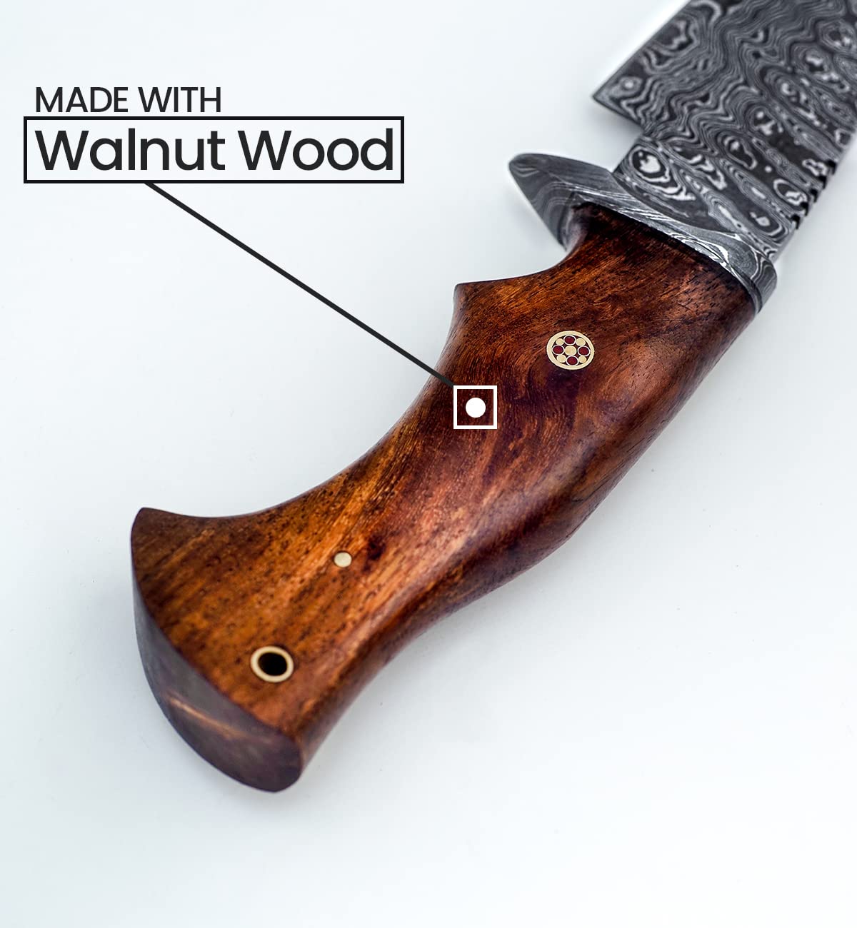 Hunting Knife 10-Inch Handmade Damascus knife & Blade Sharpener | Fixed Blade Knife with Sheath | Survival Knife with Non-Slip Walnut wood Handle | Tactical knife for self defense