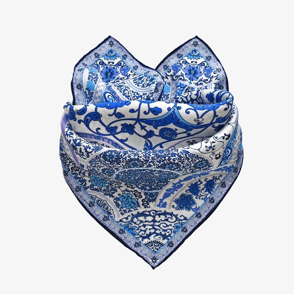 JHHDP Blue and White Porcelain Silk Scarf Spring Ladies Silk Scarf Small Square Headband Bag Ladies (Color : A, Size : One Size)