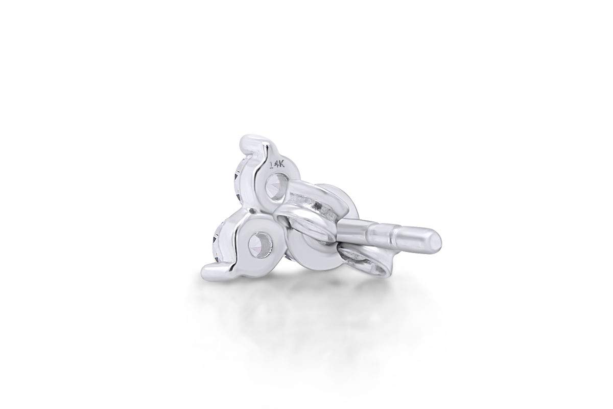 Half Pair 14k White Gold Natural Round Cut Diamond 3 Stone Triangle Cluster Single Stud Earrings Jewelry For Womens (0.25 Cttw)