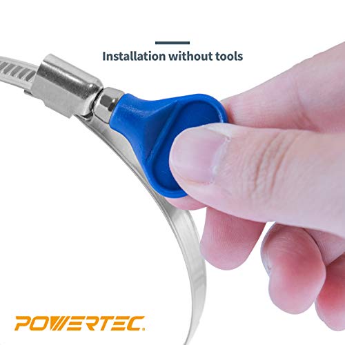 POWERTEC 70250 6 Inch Key Hose Clamp, Thumb Screw Key Adjustable Stainless Steel Hose Clamps for Dust Collection, Dust Collector and Dryer Vent Hose, Pipe Clamp, RV Clamp, Worm Gear Clamp, 5 pack