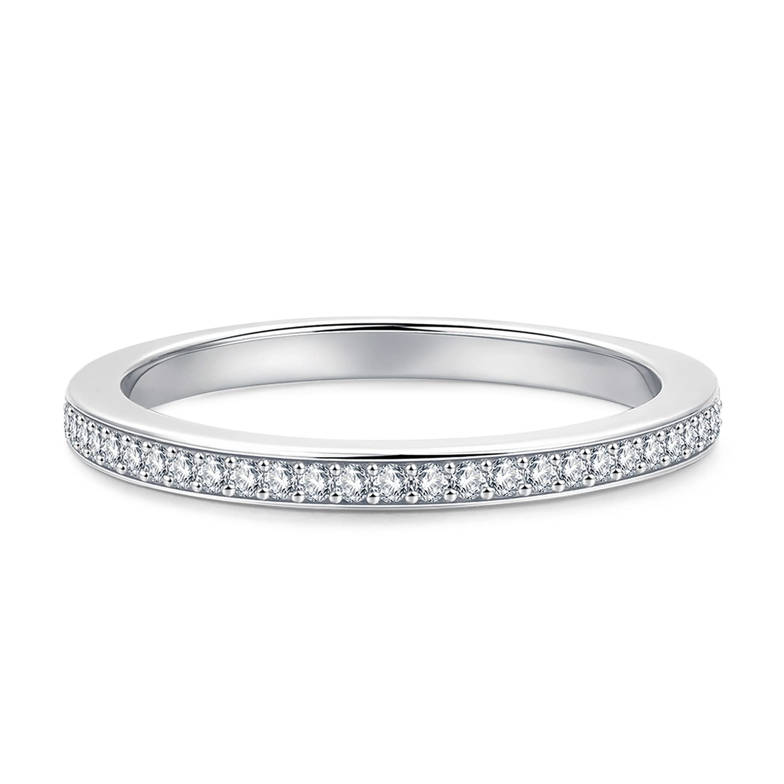 HAFEEZ CENTER 2mm Micropave Half Eternity Moissanite Wedding Band for Women (6.5)
