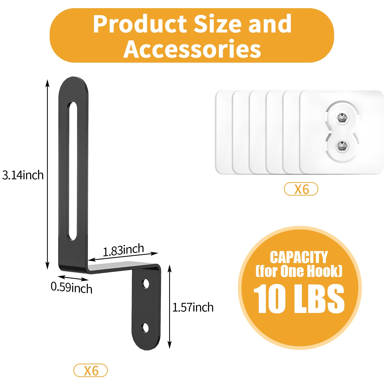 Taaji Hat Hanger for Wall 6 Packs, Adhesive Hat Hooks for Wall, Metal Baseball Hat Rack for Wall No Drilling, Sticky Hat Storage for Baseball Caps