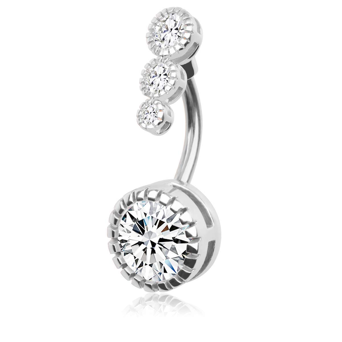 HAO HONG Belly Button Rings Clear CZ Navel Rings Belly Rings Belly Piercing Body Piercing (1pc Siver)
