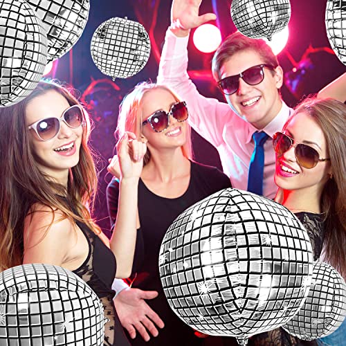 WXJ13 20 Pack Big Disco Ball Balloons for 3 Different Sizes, 32β 22β 10ββ 4D Large Disco Balloons Round Metallic Silver Disco Mylar Foil Balloons for 70s 80s Disco Party Decorations