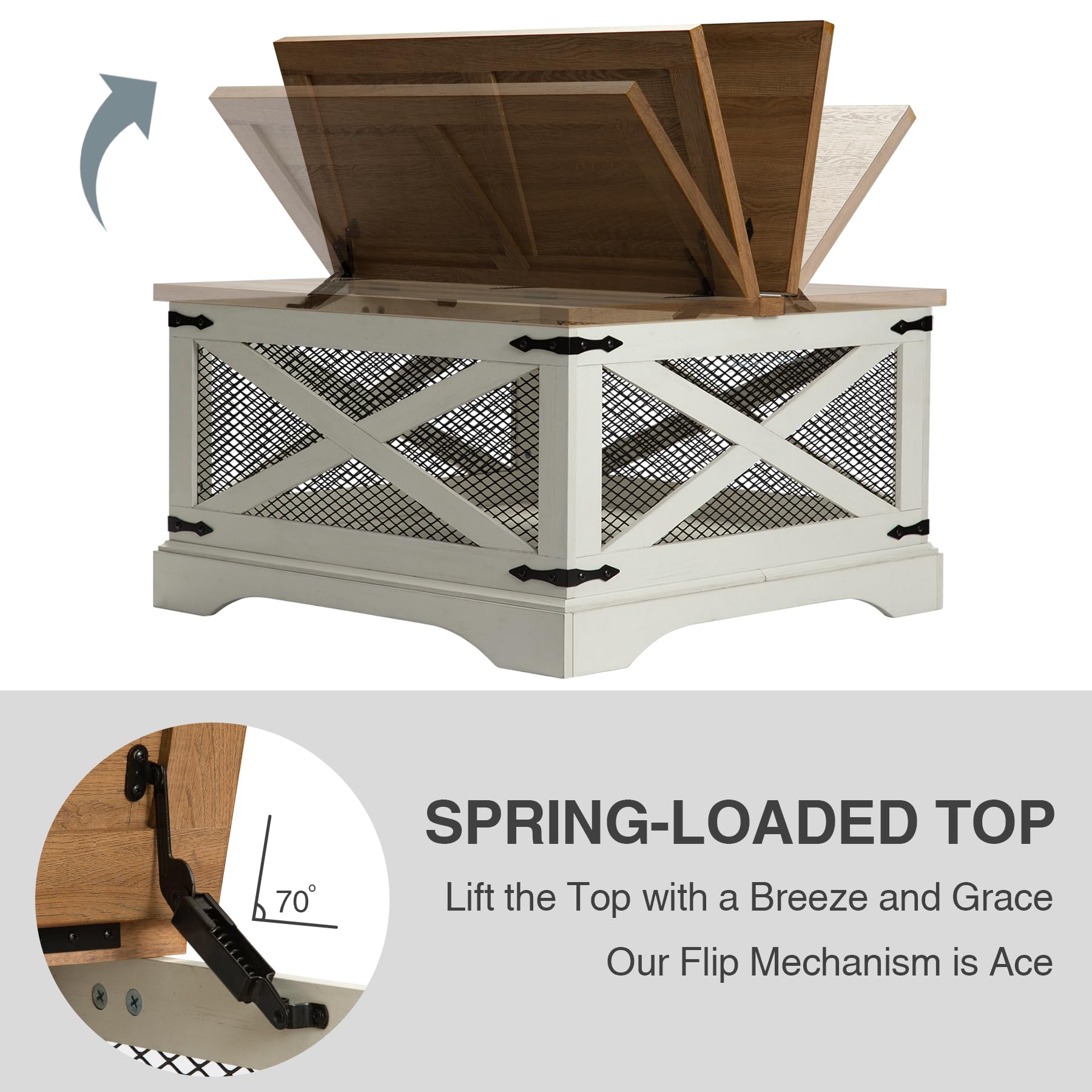 HOKYHOKY Square Coffee Table with Storage - 31.5" Farmhouse Wood Center Table w/Hinged Lift Top, Openwork Rustic Coffee Table w/Compatrment, Industrial Coffee Table for Living Room (Walnut)
