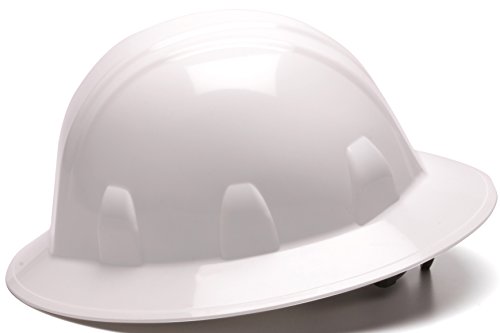 Pyramex Safety SL Series Full Brim Hard Hat, 4-Point Ratchet Suspension, White, Medium