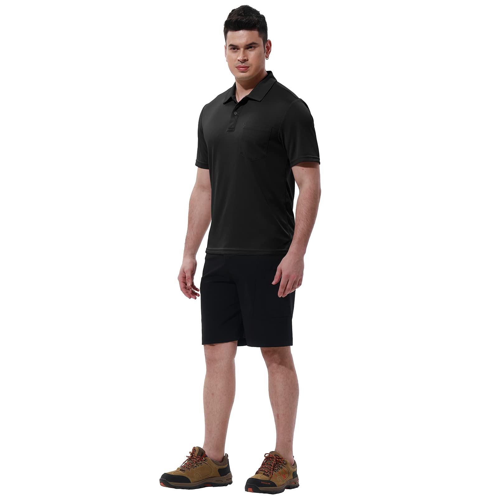 JHMORP Men's Golf Polo Shirts Collared Shirts Short Sleeve Quick Dry Outdoor Shirts with Pocket Black,L