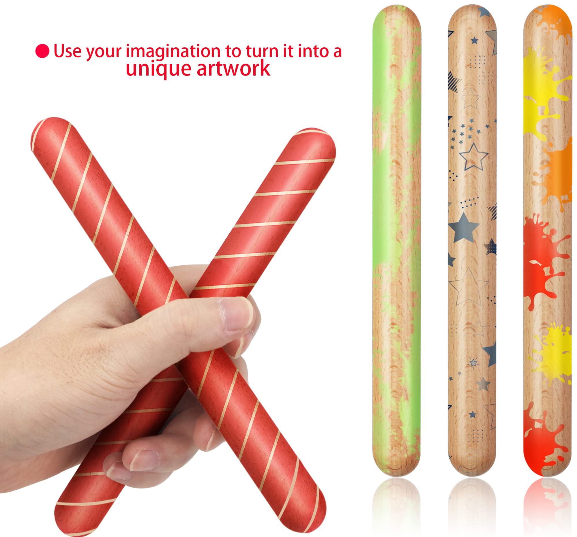 Heatoe 16 Pcs Rhythm Sticks, 8 Inch Drum Sticks Musical Sticks Wood Musical Instruments Rhythm Stick Set for Everyone