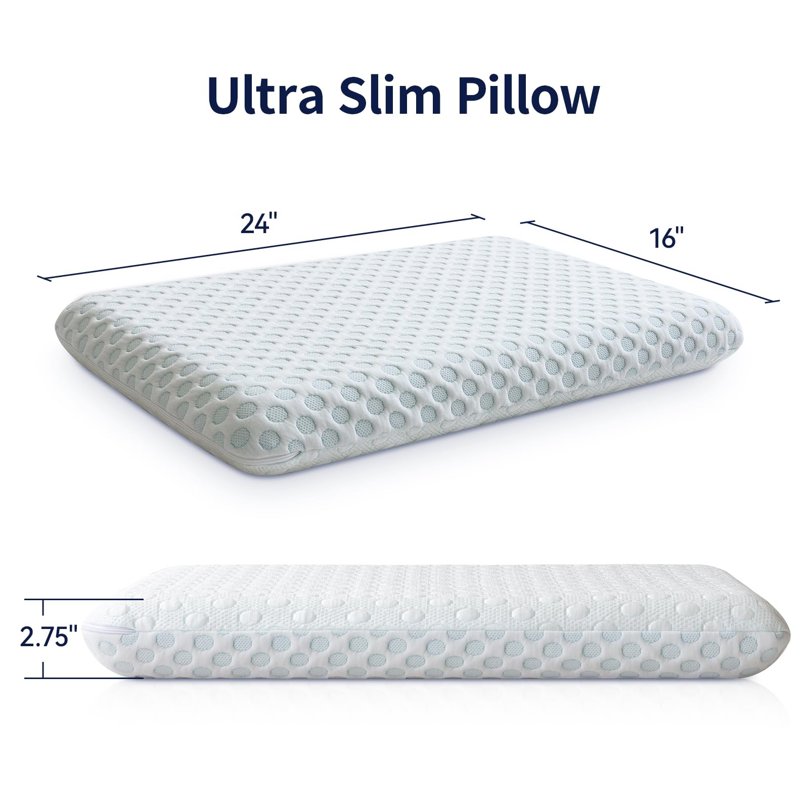 Hcore Ultra Thin Pillow 3.25" Stomach Sleeping, Slim Pillow for Side Back Stomach Sleepers, Gel Infused Memory Foam Pillow with Two-Sided Pillow - CertiPUR-US - Standard