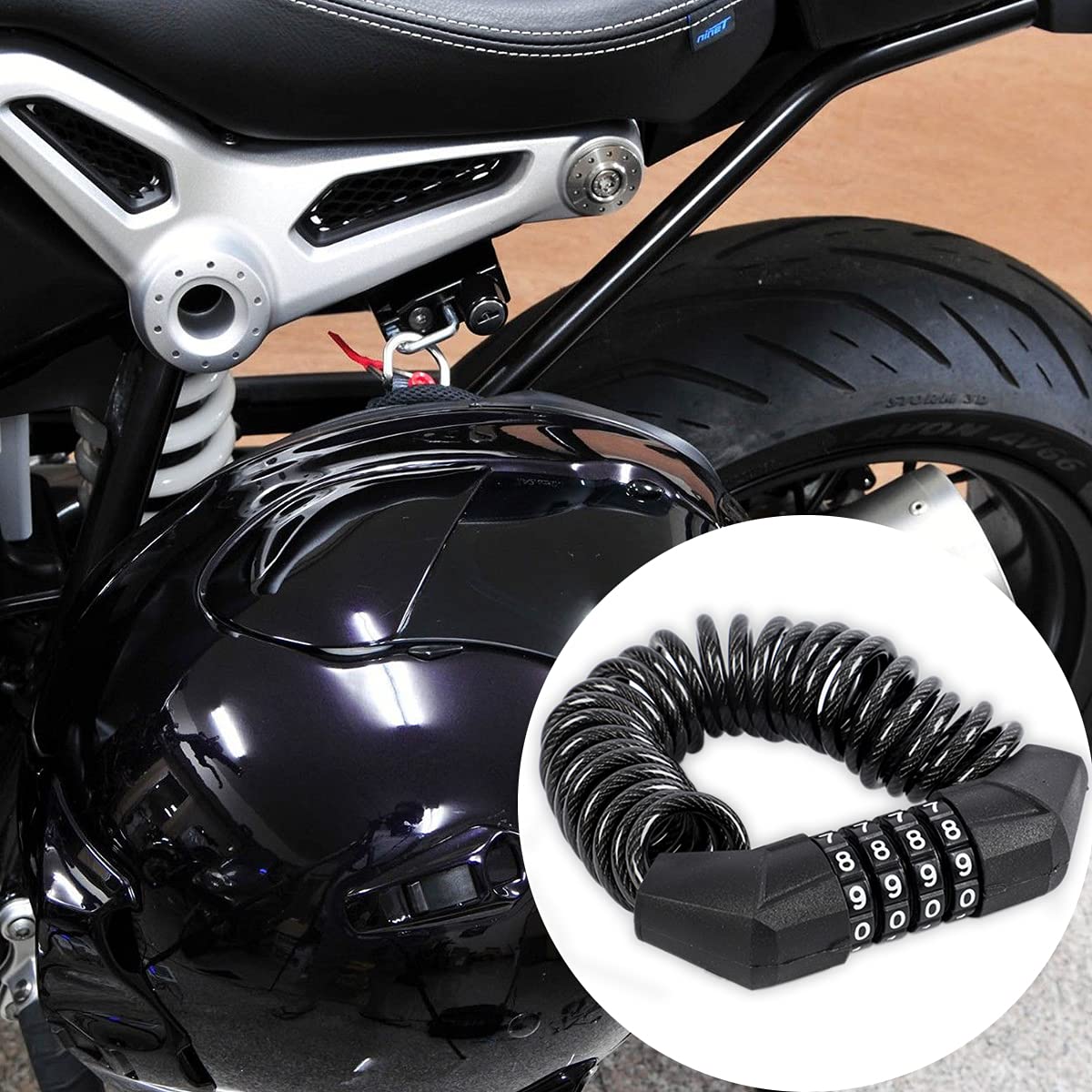 HuAFaN, Helmet Lock, Spring Helmet Locks Mini AntiTheft Password Locks Retractable Locks fit Motorcycle Bicycle Luggage Stroller (About Adjustable 57inch, Black), White
